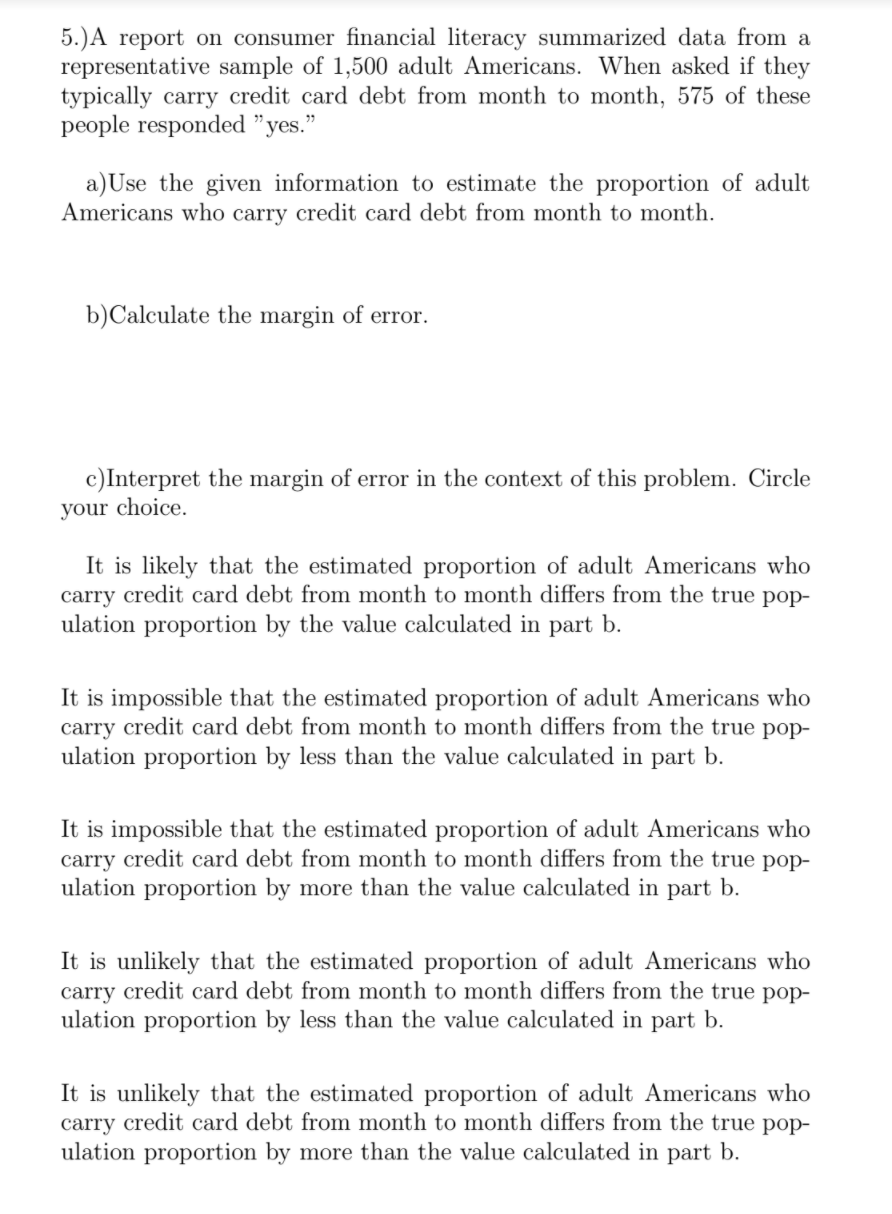 Solved 5.)A report on consumer financial literacy summarized | Chegg.com