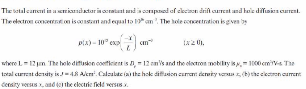 Solved The total current in a semiconductor is constant and | Chegg.com