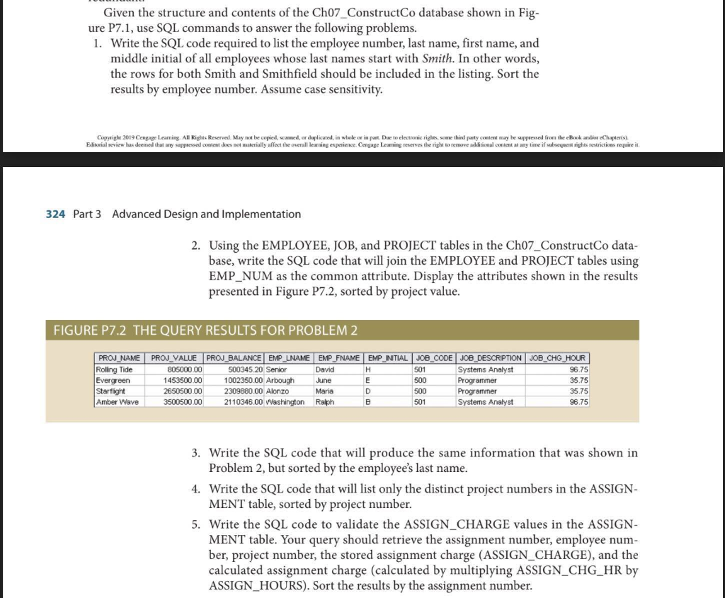 The Ch07_ConstructCo Database Stores Data For A Co... | Chegg.com