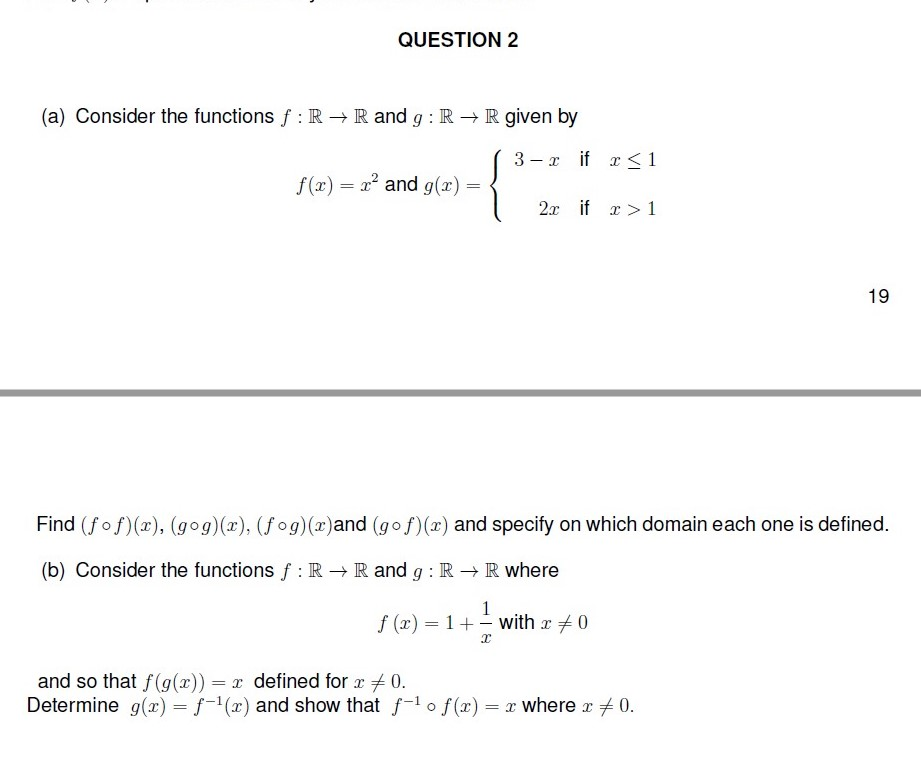 Solved QUESTION 2 (a) Consider the functions f: RR and g: R | Chegg.com