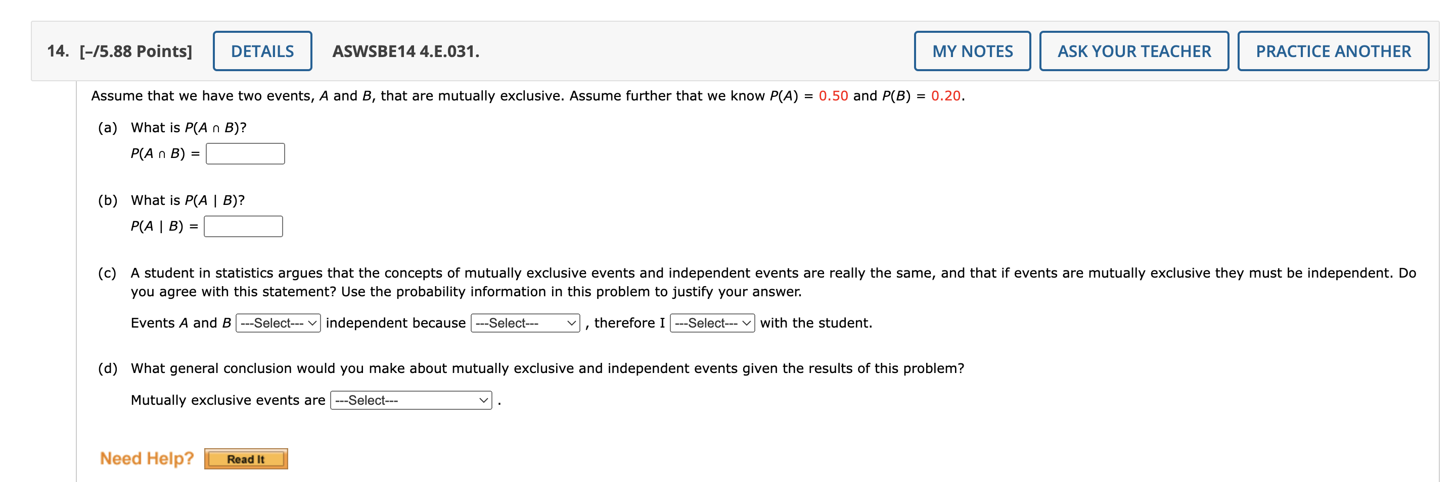 Assume that we have two events, A and B, that are | Chegg.com