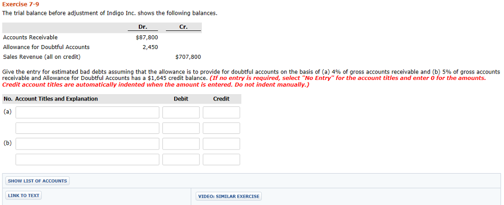 Solved Exercise 7-9 The trial balance before adjustment of | Chegg.com
