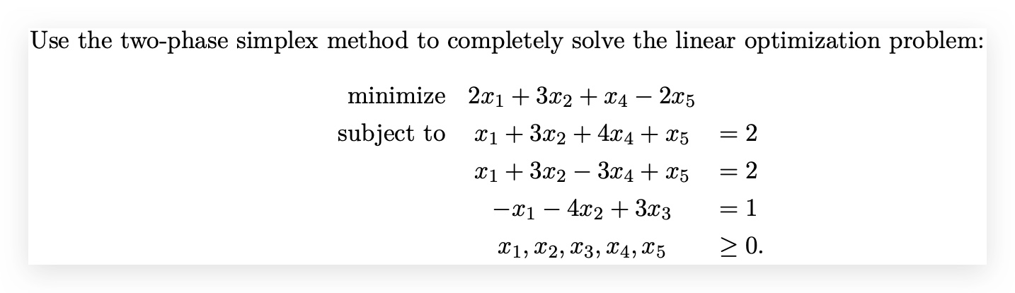 Solved Use the two-phase simplex method to completely solve | Chegg.com
