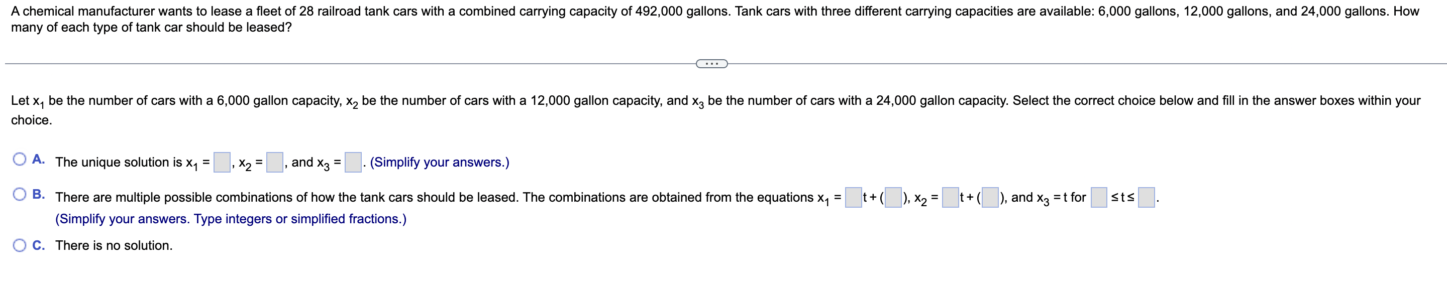 Solved choice. A. The unique solution is x1=,x2= and x3= | Chegg.com