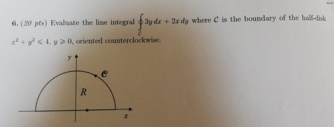Solved 3y dx +2r dy where C is the boundary of the half-disk | Chegg.com