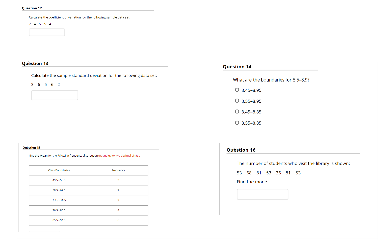 Solved Question 12 Calculate the coefficient of variation | Chegg.com