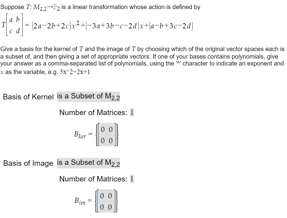Solved Suppose T:M2,2-2 is a linear transformation whose | Chegg.com