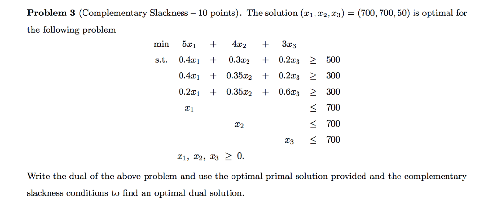 Solved Problem 3 (Complementary Slackness - 10 points). The | Chegg.com