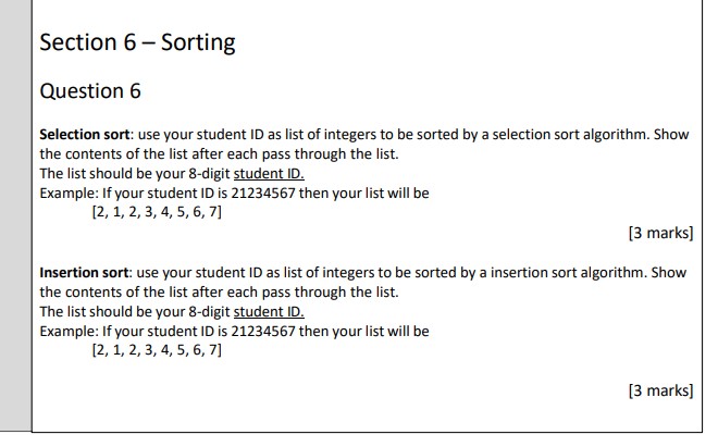 Solved section 6 - Sortıng Question 6 Selection sort: use | Chegg.com