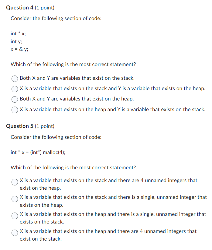 Solved Question 4 (1 point) Consider the following section | Chegg.com
