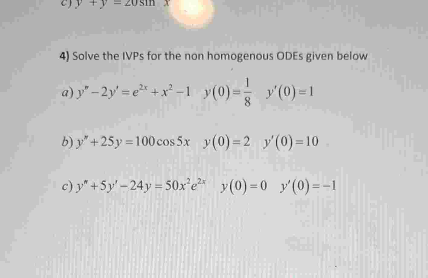 Solved Solve the IVPs for the non homogenous ODEs given | Chegg.com