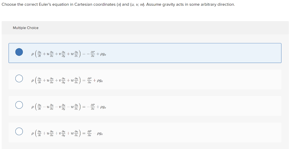 Solved Choose The Correct Euler S Equation In Cartesian