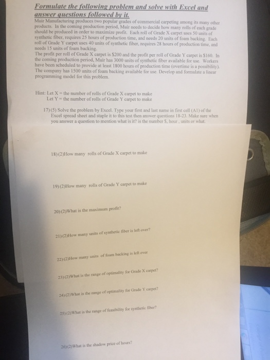 Formulate the following problem and solve with Excel | Chegg.com