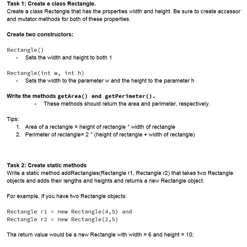 Solved Task 1 Create A Class Rectangle Create A Class