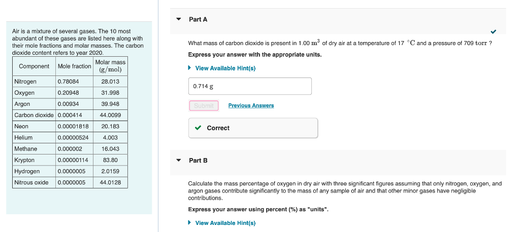 Solved Air is a mixture of several gases. The 10 most | Chegg.com