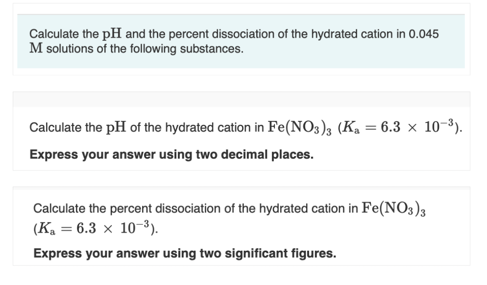 Solved Calculate the pH and the percent dissociation of the | Chegg.com