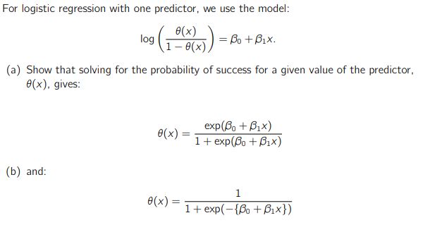 Solved For logistic regression with one predictor, we use | Chegg.com
