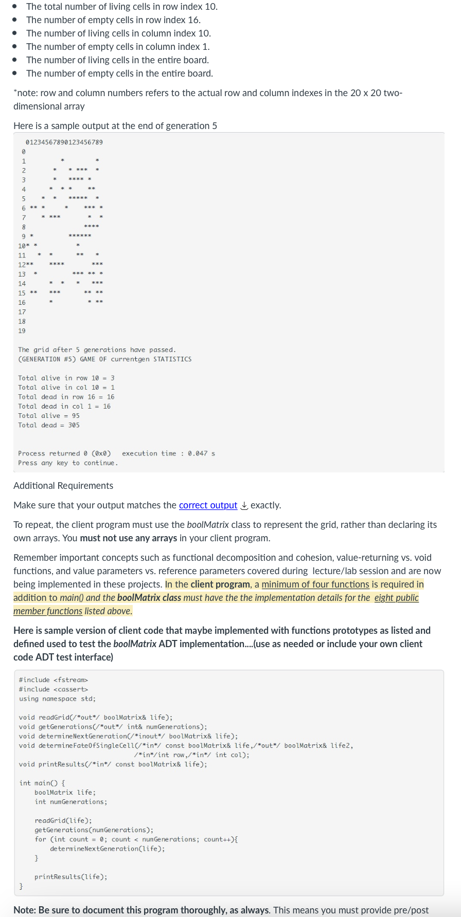 Solved Project 3: Game of Life Program [60 points] Phase 1: | Chegg.com