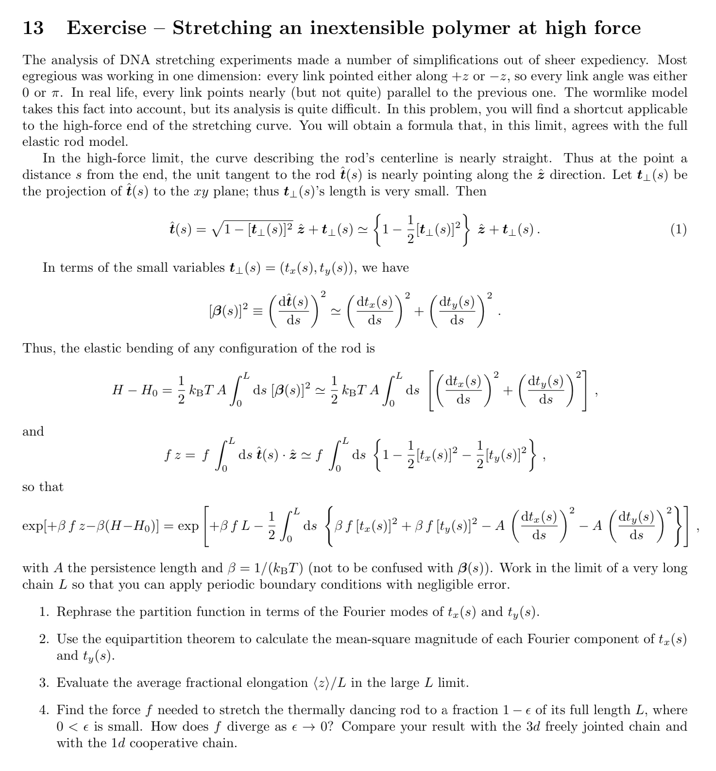 13 Exercise - Stretching an inextensible polymer at | Chegg.com