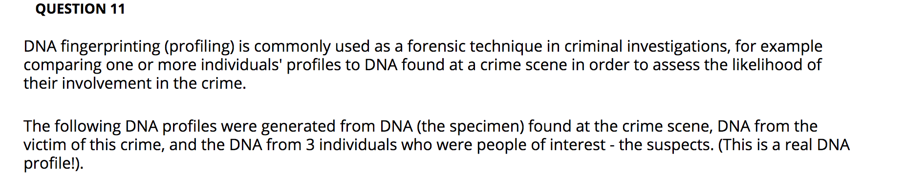 Solved QUESTION 11 DNA fingerprinting (profiling) is | Chegg.com