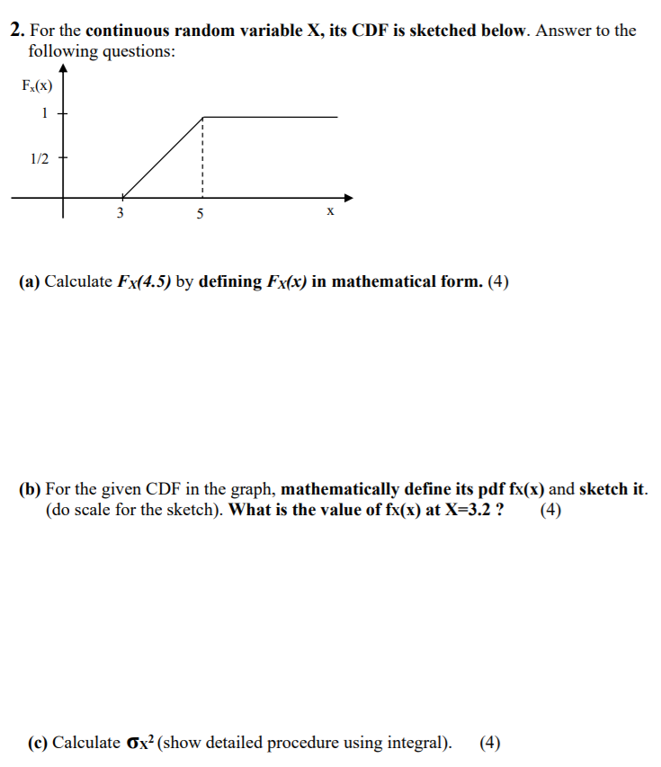 Solved 2. For the continuous random variable X, its CDF is | Chegg.com