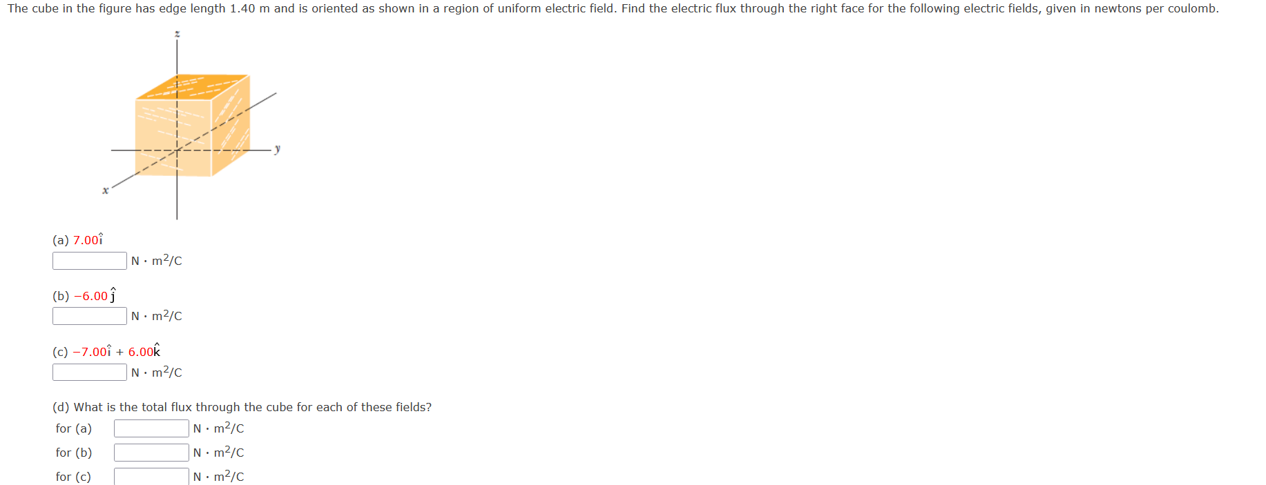Solved The cube in the figure has edge length 1.40 m and is | Chegg.com