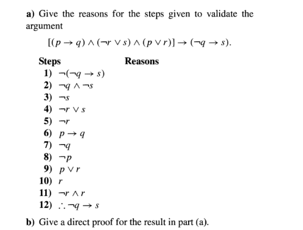 Solved a) Give the reasons for the steps given to validate | Chegg.com