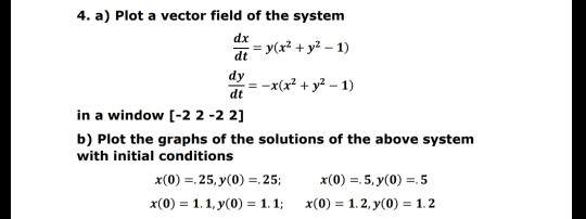 Solved 4. a) Plot a vector field of the system dx y(x2 +y2- | Chegg.com