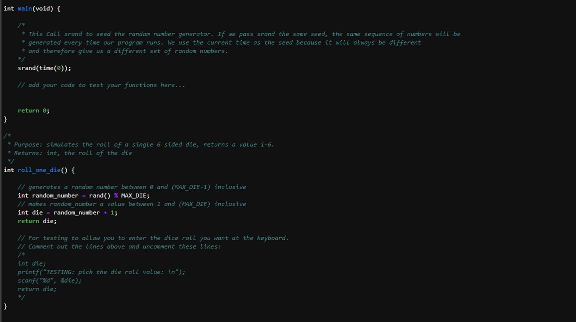Solved int main(void) { * This Call srand to seed the random | Chegg.com
