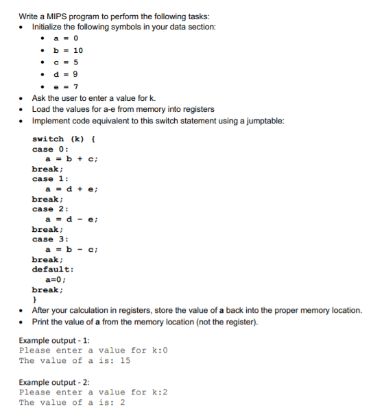 Write a MIPS program to perform the following tasks: | Chegg.com