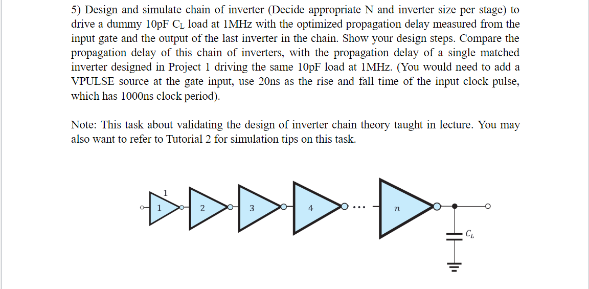 a 5) Design and simulate chain of inverter (Decide | Chegg.com