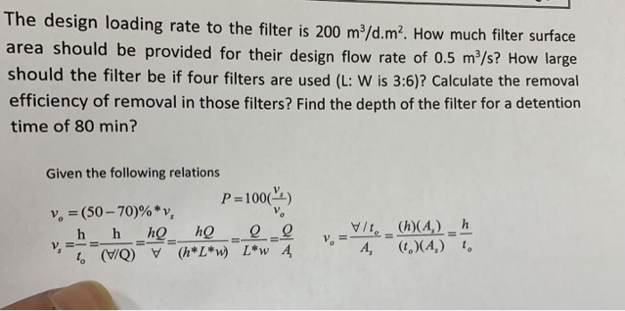 Solved The design loading rate to the filter is 200 m3/d.m2. | Chegg.com