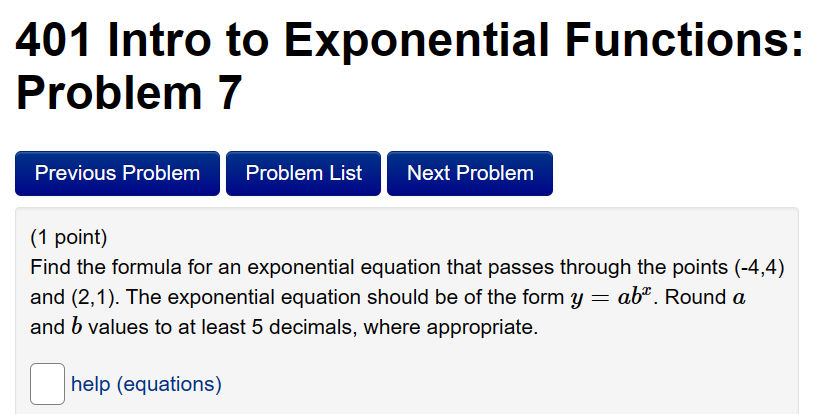 Solved 401 Intro to Exponential Functions: Problem 7 (1 | Chegg.com