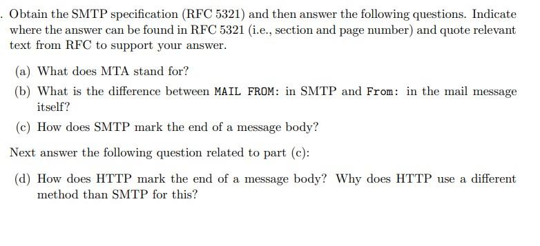 Solved . Obtain the SMTP specification (RFC 5321) and then | Chegg.com