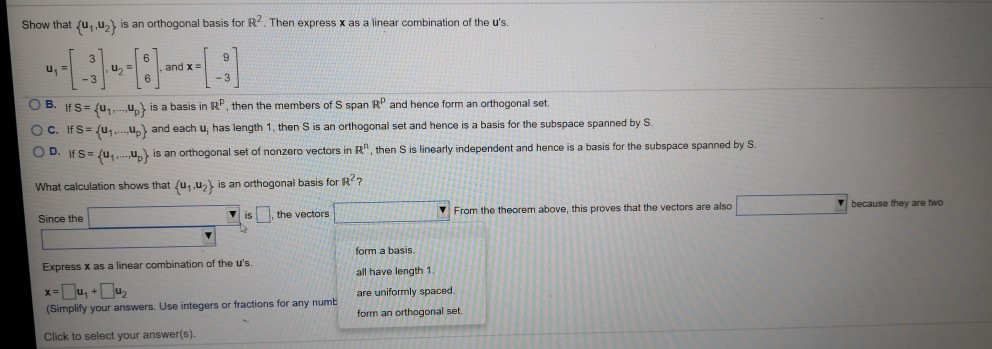 Solved orthogonal basis for R2. Then express x as a linear | Chegg.com