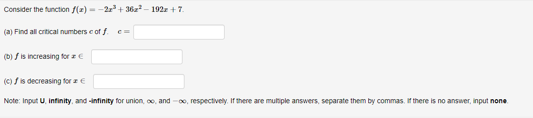 Solved Consider the function f(x)=x−66x2 (a) f is increasing | Chegg.com