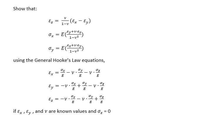 Solved Show that: Ez = ,(€r – Ey) 0x = Entretien Oy = E( | Chegg.com