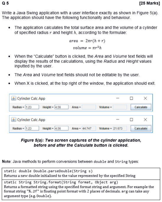 Solved Q5 [25 Marks] Write a Java Swing application with a | Chegg.com