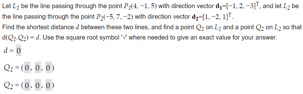 Solved Let L1 be the line passing through the point | Chegg.com