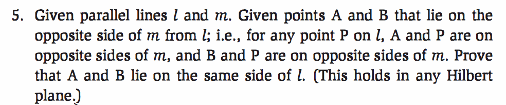 Solved 5. Given parallel lines l and m. Given points A and B | Chegg.com