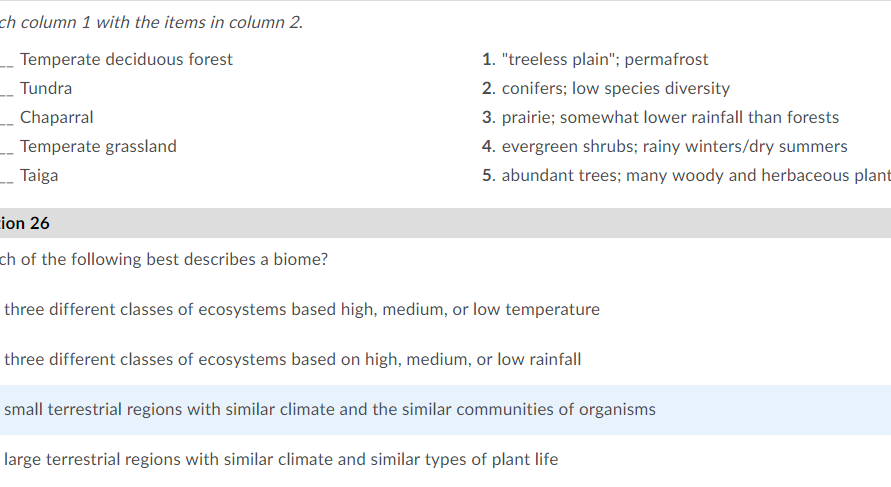 Solved ch column 1 with the items in column 2. __ Temperate | Chegg.com