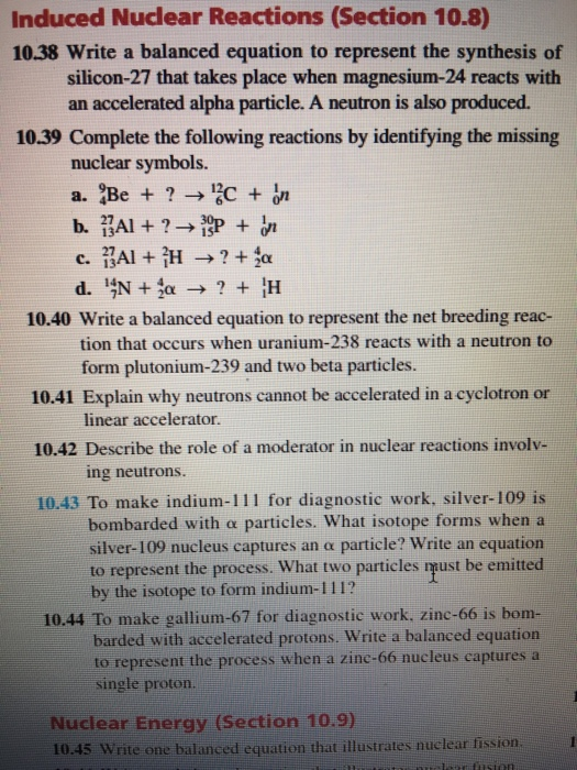 Solved Induced Nuclear Reactions (Section 10.8) 10.38 Write | Chegg.com