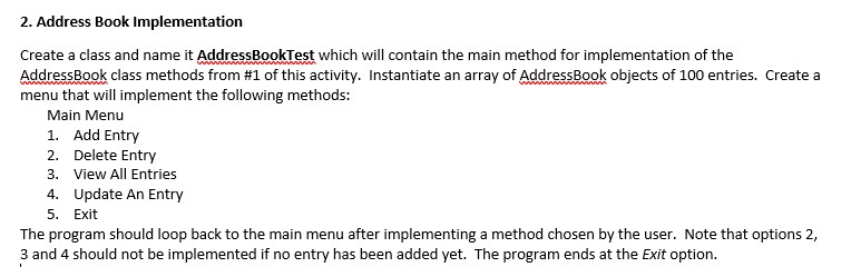 Solved 1. Address Book Entry Create a class that contains an | Chegg.com