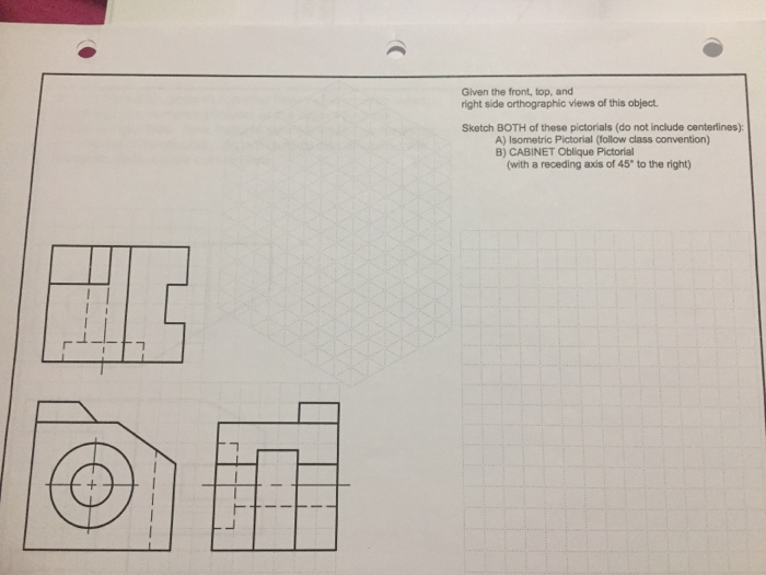 Solved Given the front, top, and right side orthographic | Chegg.com