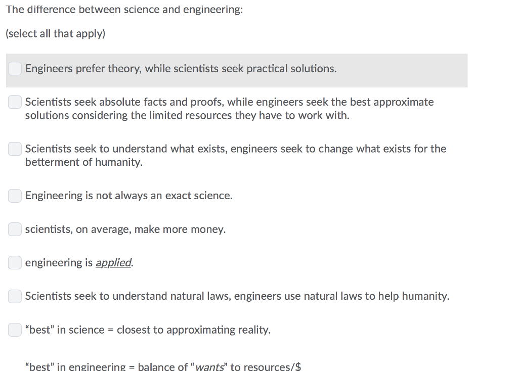 Solved The difference between science and engineering: | Chegg.com