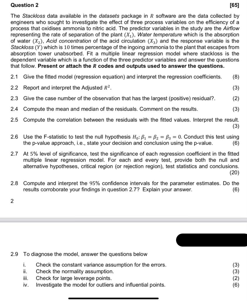Solved The Stackloss data available in the datasets package | Chegg.com