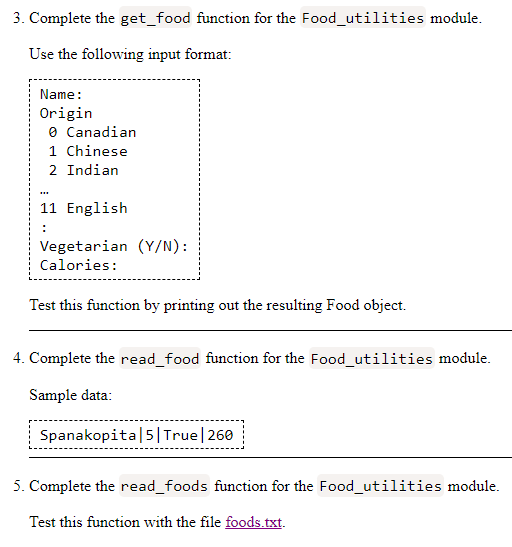 Solved In python: Food_utilities.py: from Food import | Chegg.com