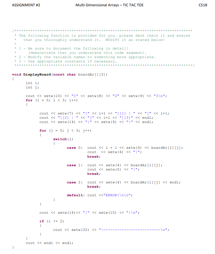Solved Multi-Dimensional Array - Tic Tac Toe Write a program | Chegg.com