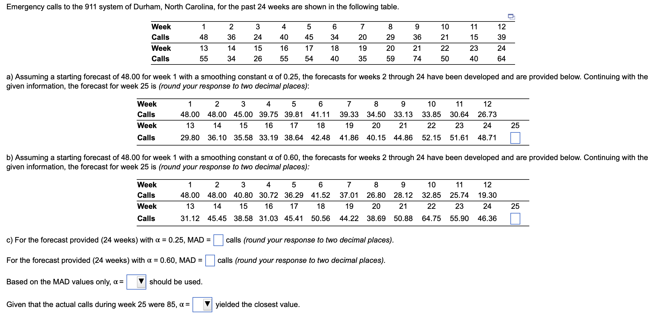 Solved c) For the forecast provided (24 weeks) with | Chegg.com
