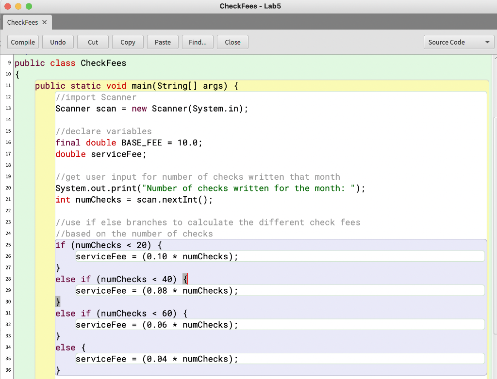 Solved CheckFees - Lab5 CheckFees X Compile Undo Cut Copy | Chegg.com
